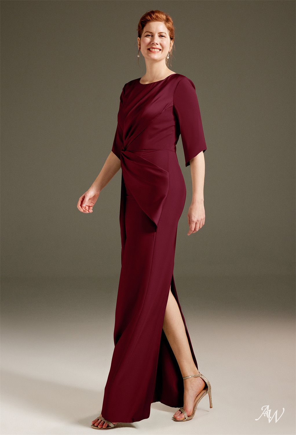 AW Caesar Dress, Mist Satin Charmeuse Floor Length Bateau Neckline ...