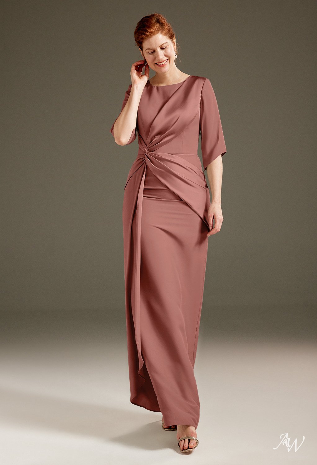 AW Caesar Dress, Mist Satin Charmeuse Floor Length Bateau Neckline ...