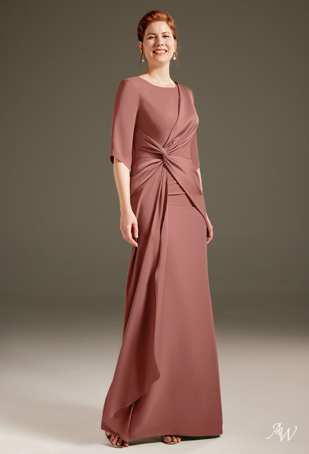 AW Caesar Dress, Mist Satin Charmeuse Floor Length Bateau Neckline ...
