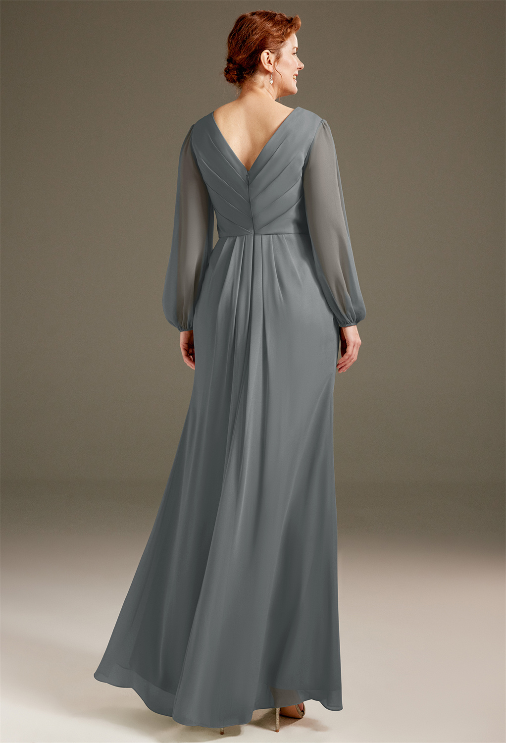 AW Sterope Dress, Steel Gray Chiffon Knee Length Square Neckline Mother ...