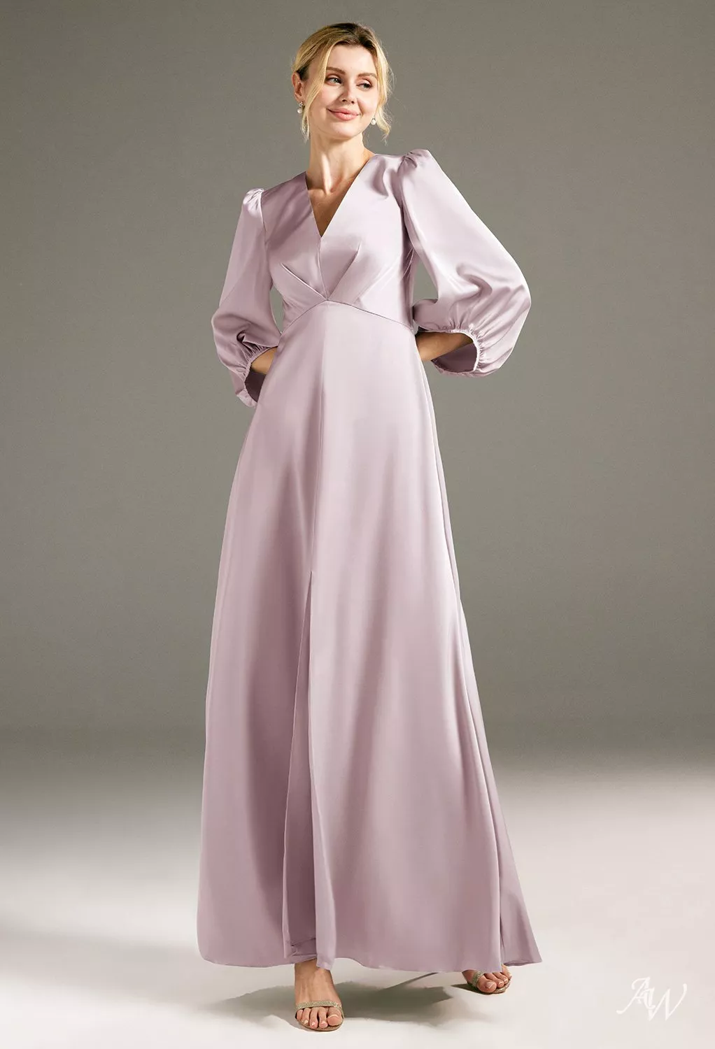 AW Energico Dress, Light Gold Crystal Satin Satin Charmeuse Floor ...