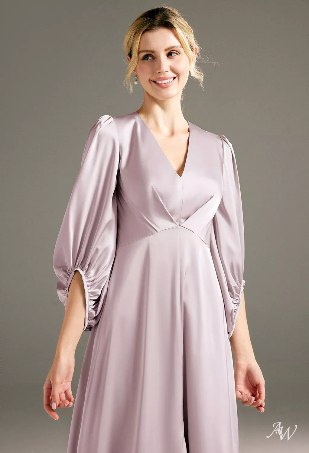AW Energico Dress, Light Gold Crystal Satin Satin Charmeuse Floor ...