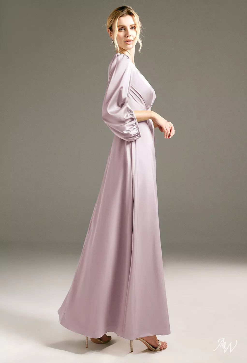 AW Energico Dress, Light Gold Crystal Satin Satin Charmeuse Floor ...