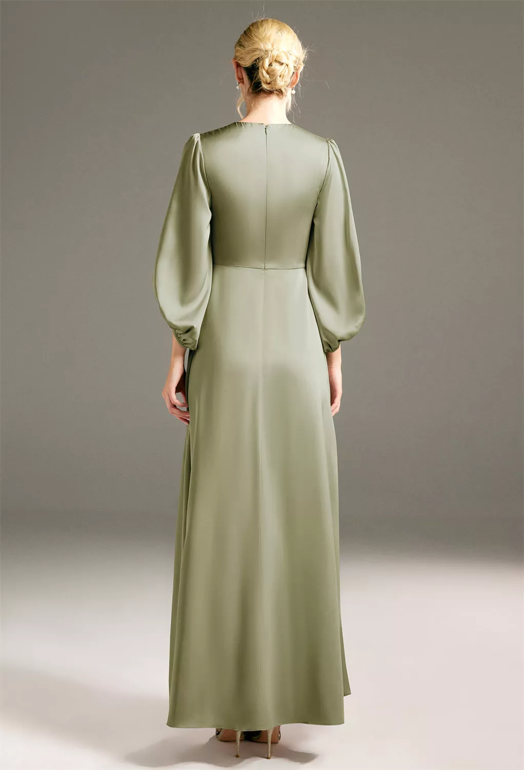 AW Shauna Dress, Taupe Crystal Satin Satin Charmeuse Floor Length ...