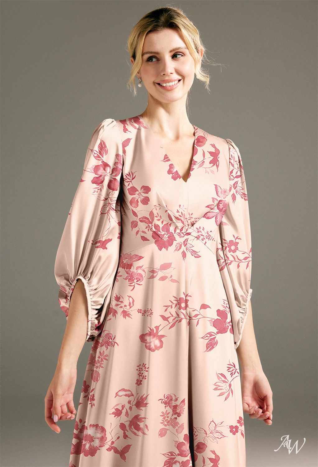 AW Energico Dress, Light Gold Crystal Satin Satin Charmeuse Floor ...