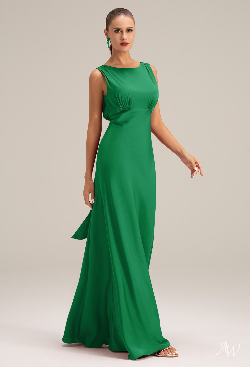 AW Keira Dress, Baby Blue Satin Charmeuse Floor Length Bateau Neckline ...