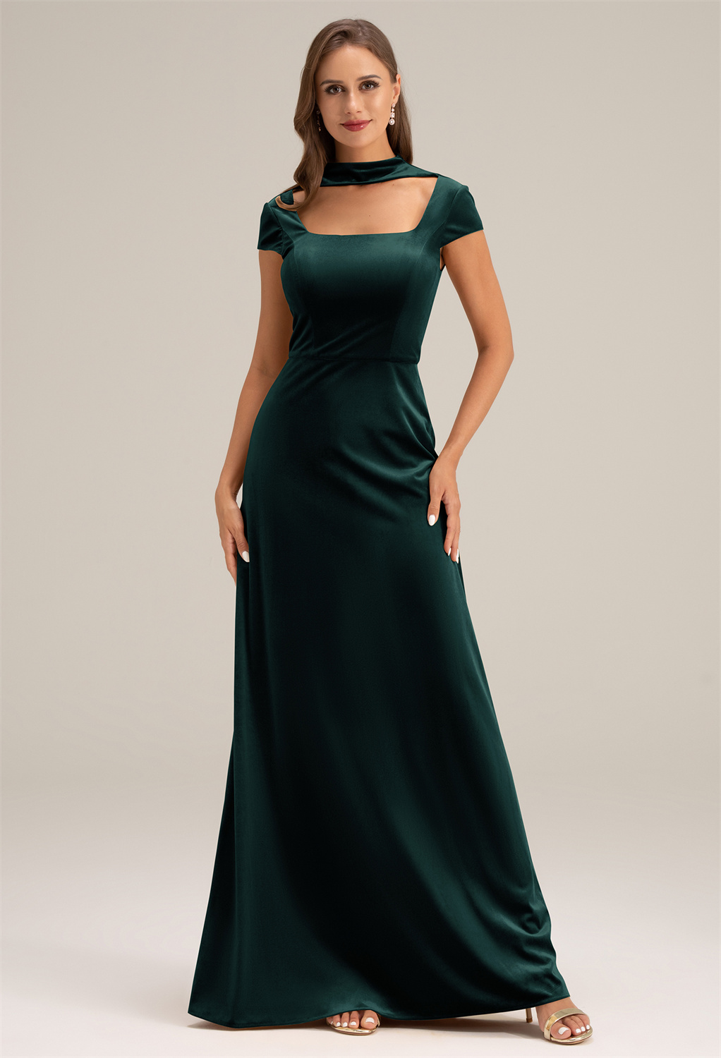 AW Eleanora Dress, Black Velvet Floor Length Square Neckline Bridesmaid ...