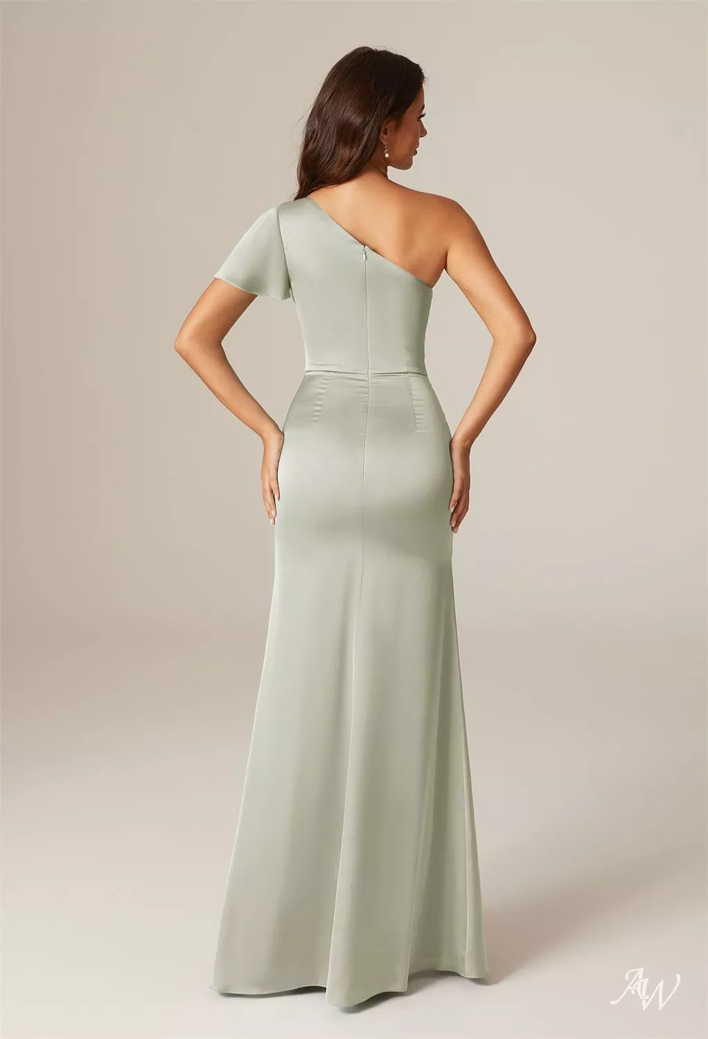 AW Dorcas Dress, Ivory Satin Charmeuse Floor Length One Shoulder ...