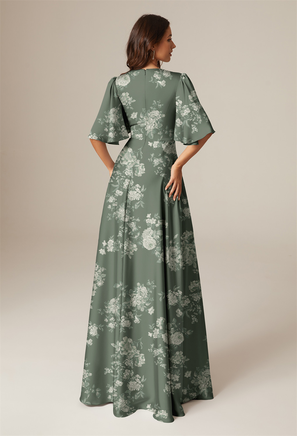 AW Rohan Dress, Fennel Seed Crystal Satin Satin Charmeuse Floor Length ...