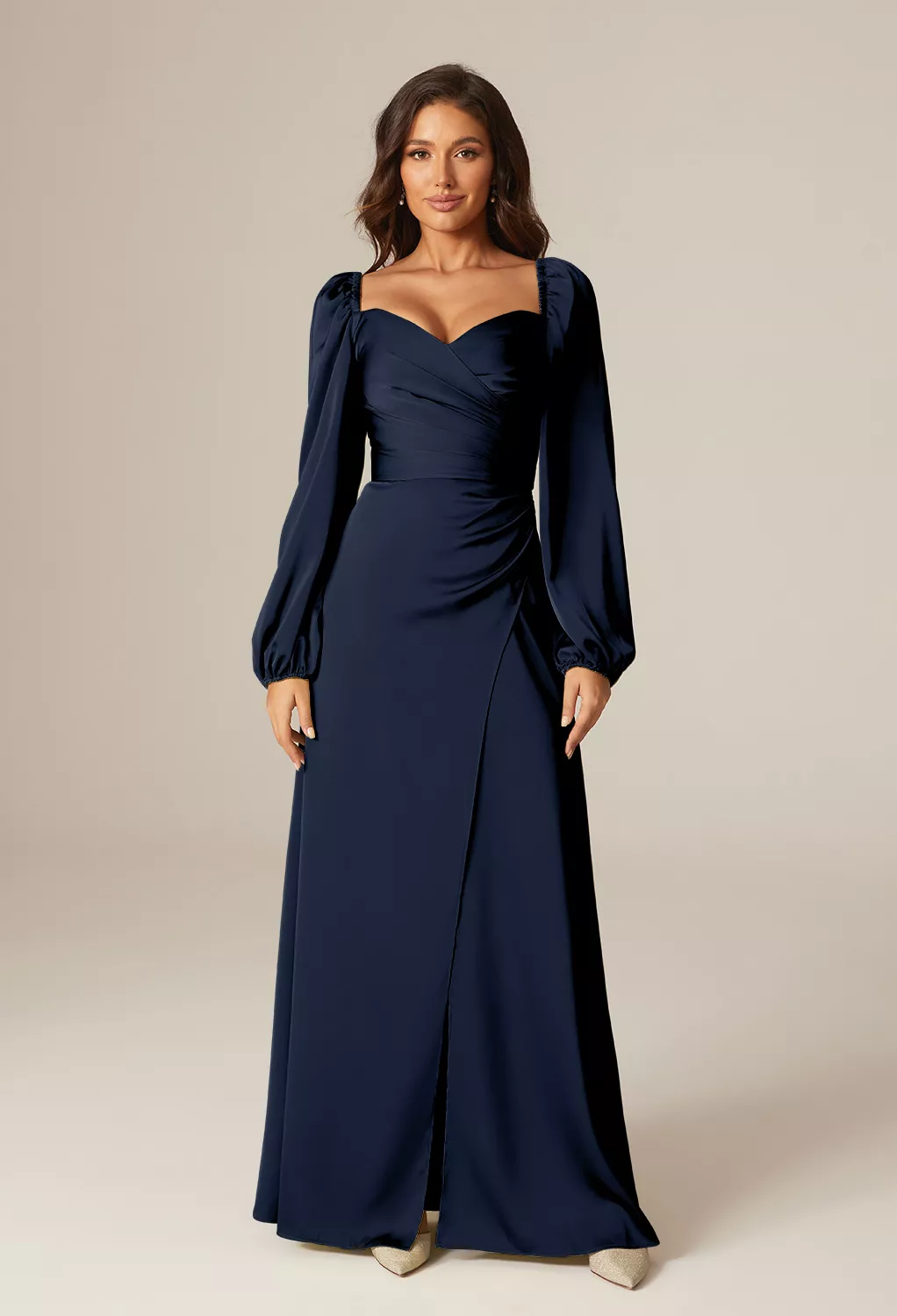 AW Dey Dress, Hunter Green Crystal Satin Satin Charmeuse Floor Length ...