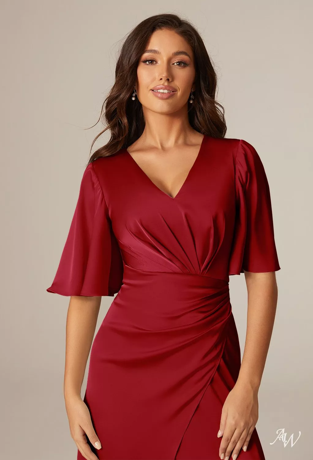 AW Gabrielle Dress, Navy Satin Charmeuse Ankle Length V-Neck Bridesmaid ...