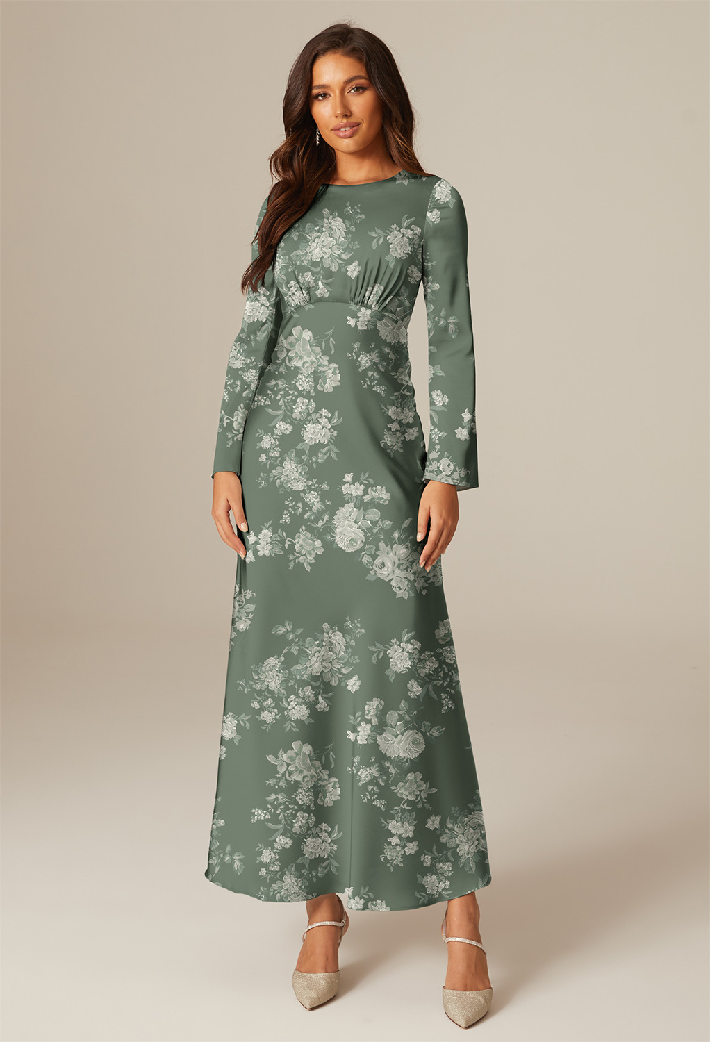 AW Asa Dress, Sage Green Crystal Satin Satin Charmeuse Tea Length ...