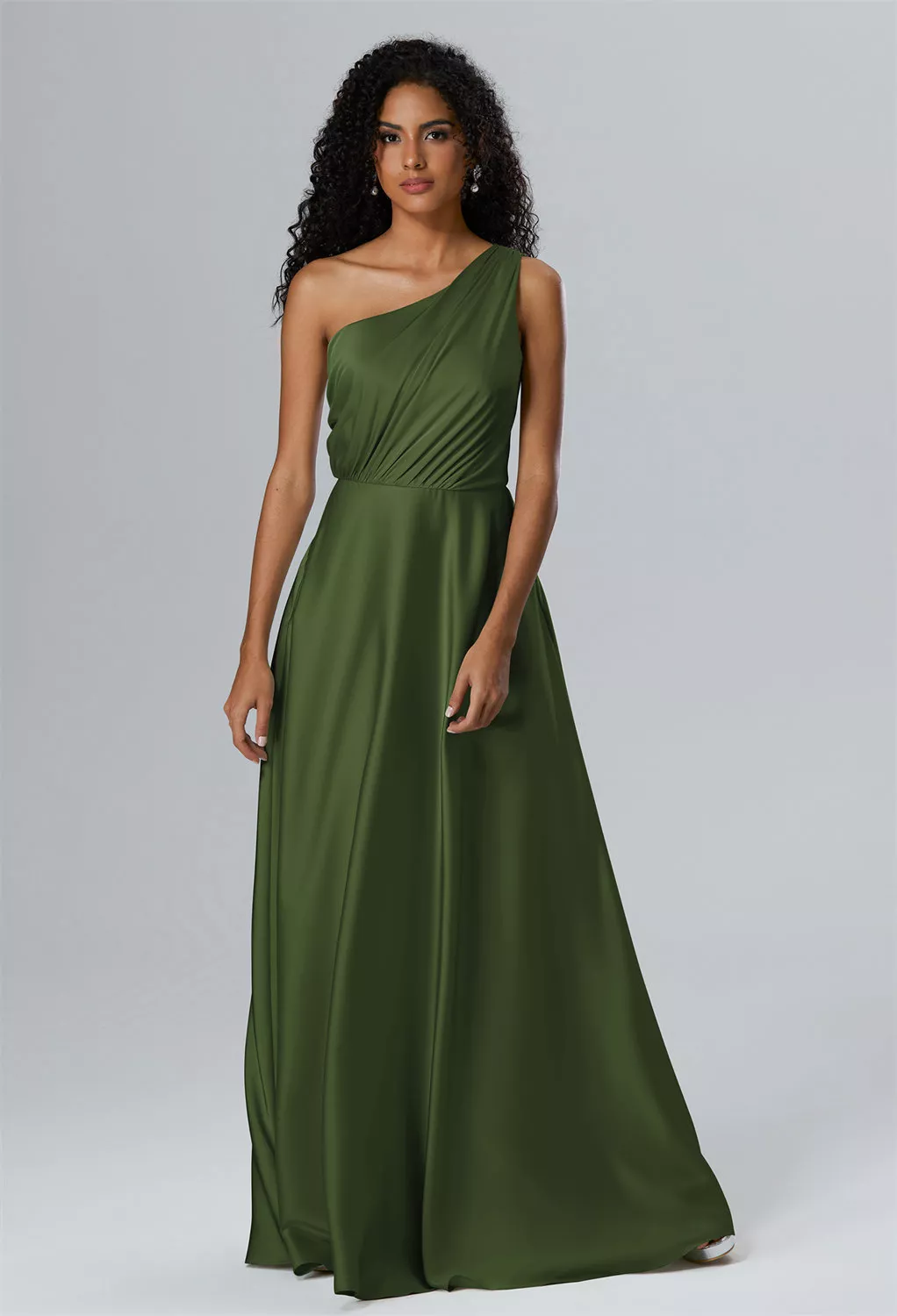 AW Asa Dress, Sage Green Crystal Satin Satin Charmeuse Tea Length ...