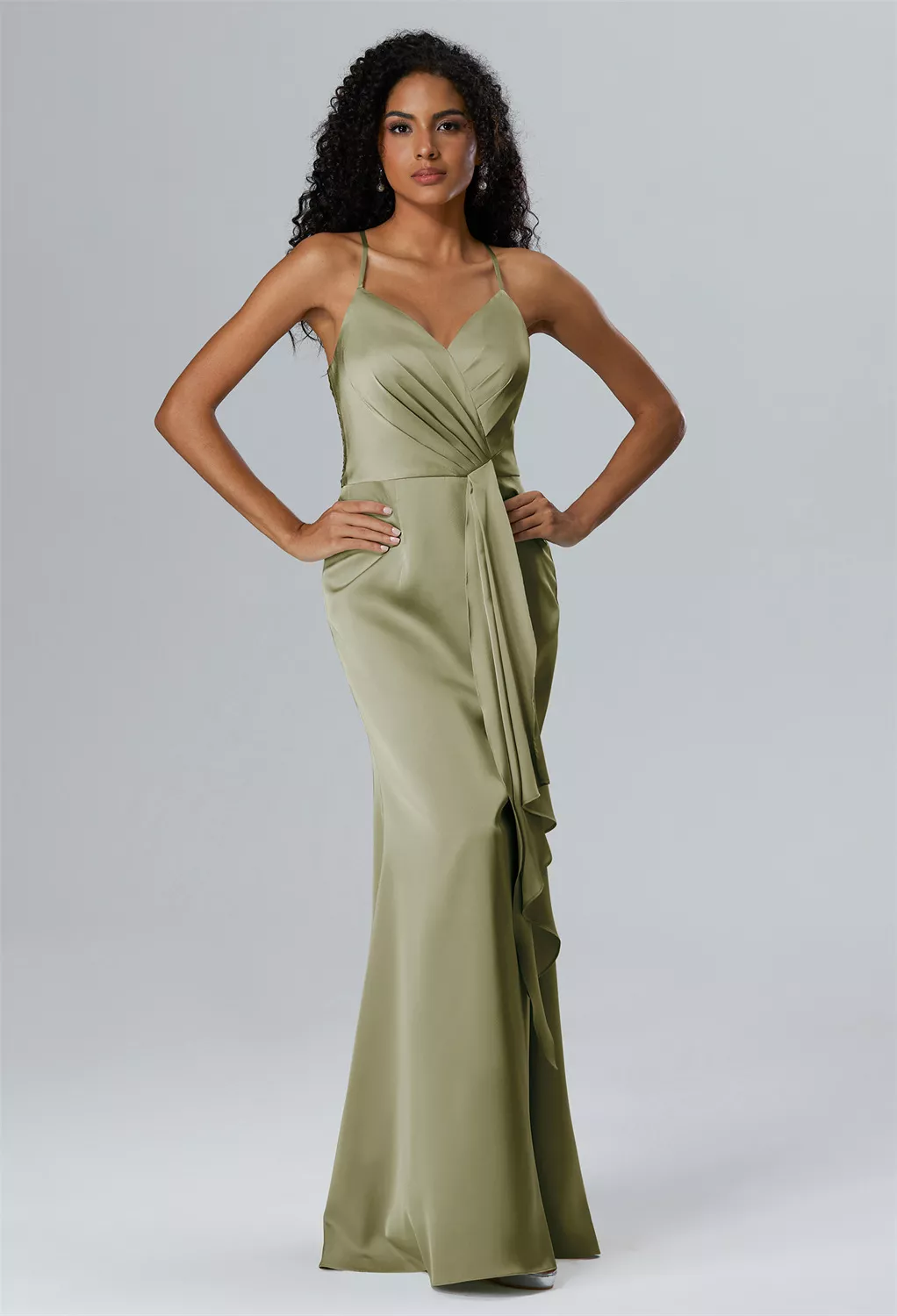 AW Dey Dress, Hunter Green Crystal Satin Satin Charmeuse Floor Length ...