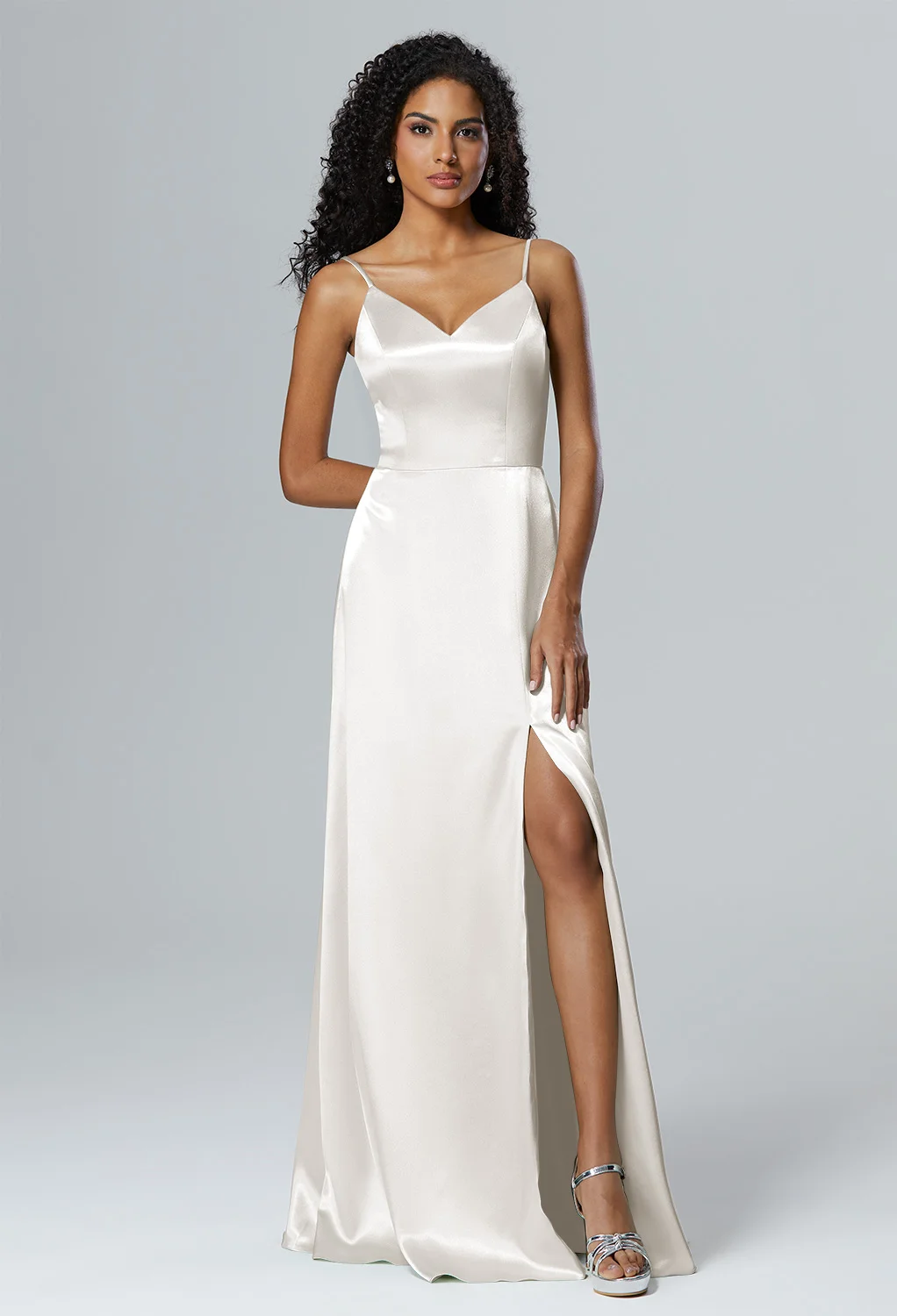 AW Louie Dress, Champagne Crystal Satin Satin Charmeuse Floor Length ...