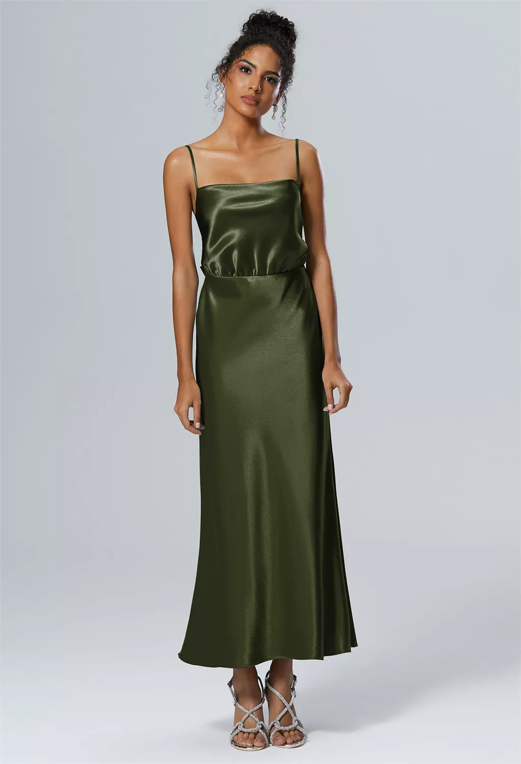 AW Zenaida Dress, Champagne Crystal Satin Satin Charmeuse Floor Length ...