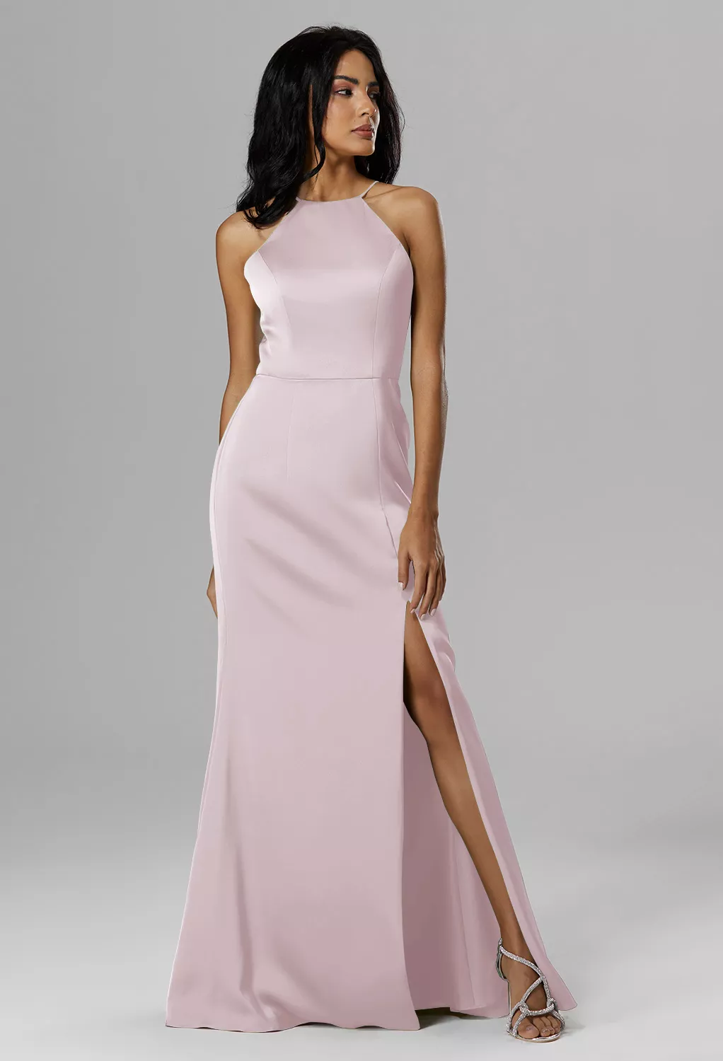 AW Energico Dress, Light Gold Crystal Satin Satin Charmeuse Floor ...