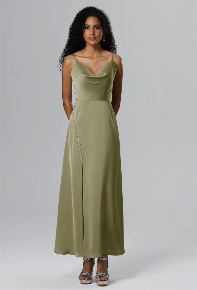 AW Dey Dress, Hunter Green Crystal Satin Satin Charmeuse Floor Length ...