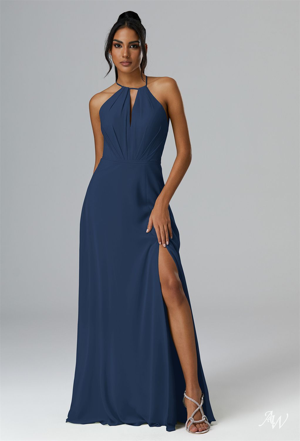 AW Renata Dress, Ivory Chiffon Floor Length Halter Neckline Bridesmaid Dresses | AW.Bridal