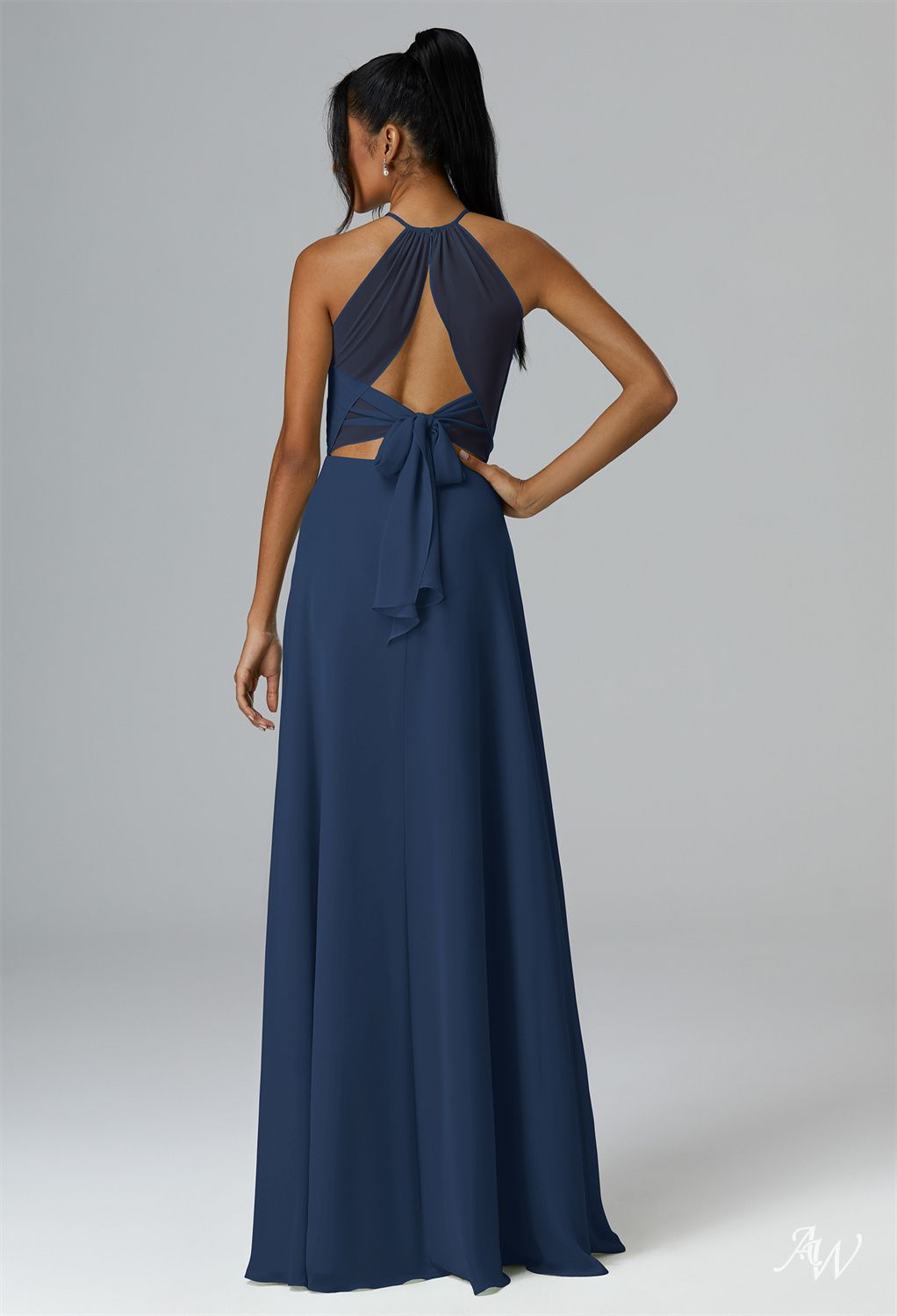 AW Renata Dress, Ivory Chiffon Floor Length Halter Neckline Bridesmaid Dresses | AW.Bridal