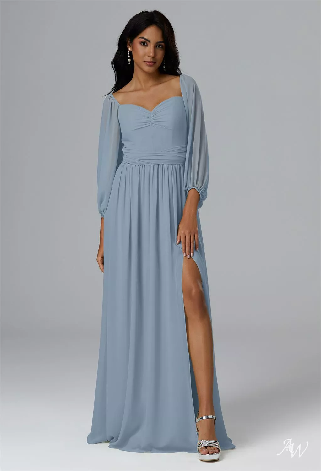 AW Phyllis Dress, Dark Emerald Chiffon Floor Length Sweetheart Neckline ...