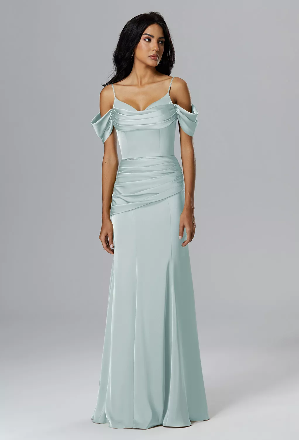AW Asa Dress, Sage Green Crystal Satin Satin Charmeuse Tea Length ...