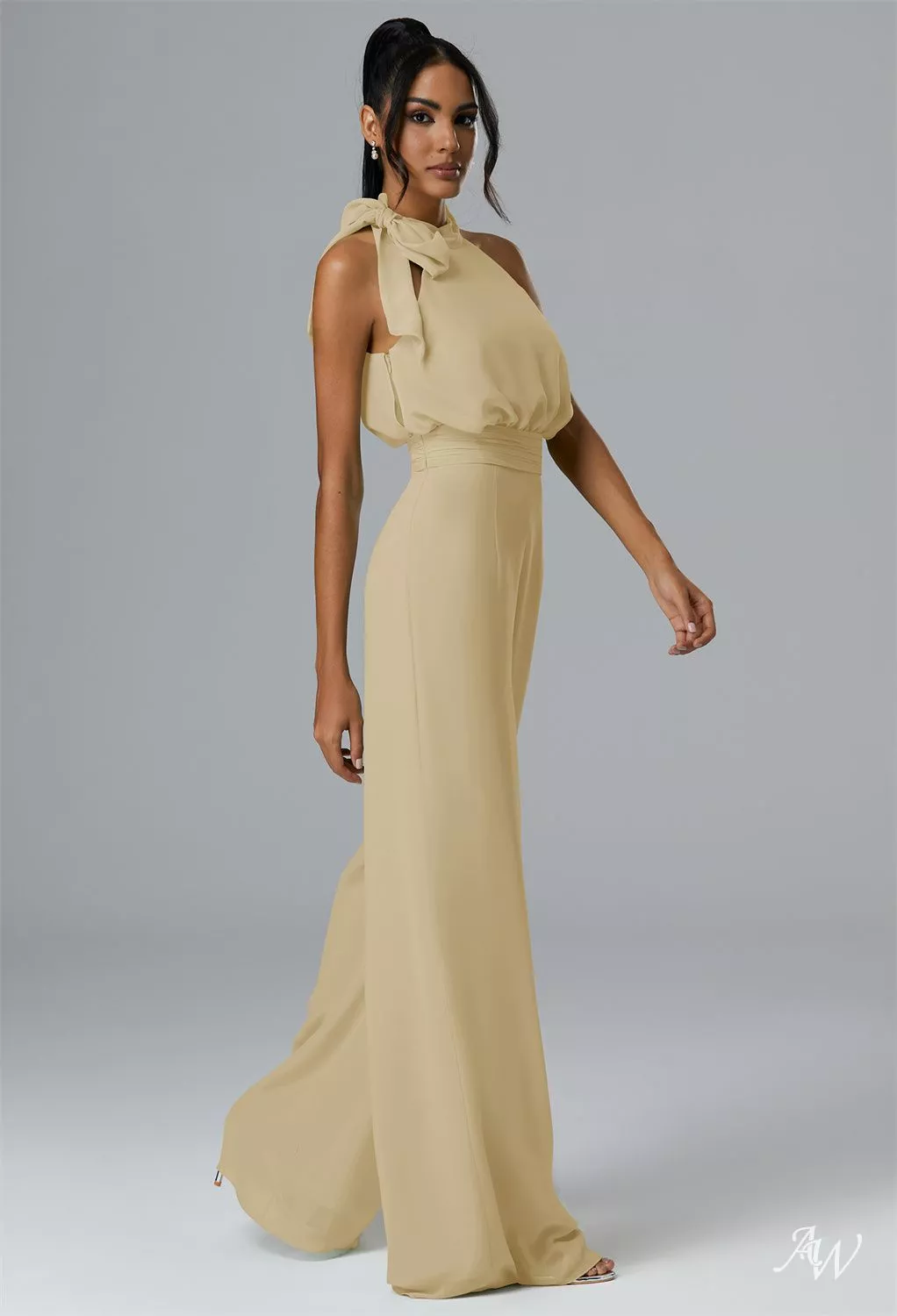 AW Rosalie Jumpsuit, Dark Emerald Chiffon Floor Length Halter Neckline Bridesmaid Dresses | AW ...