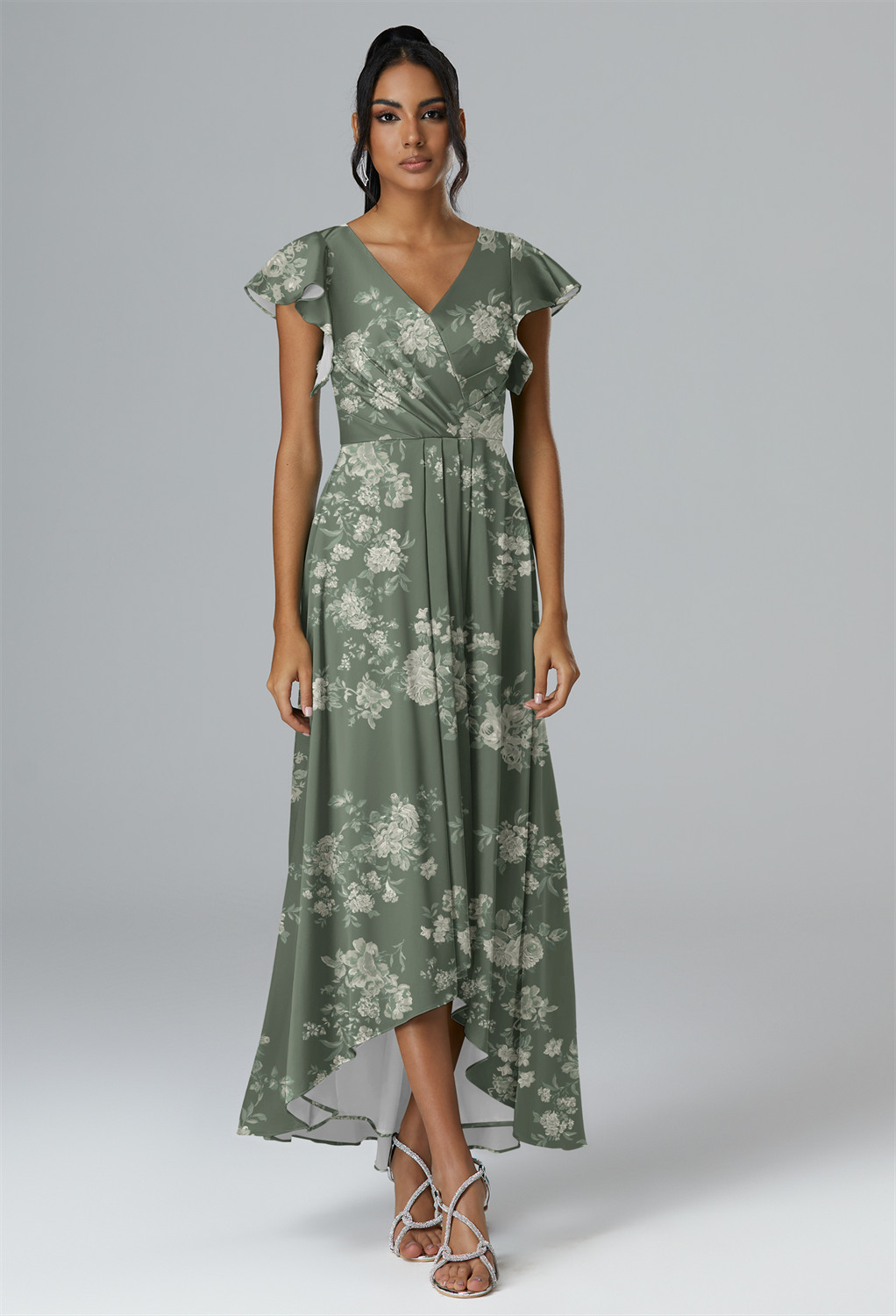 AW Asa Dress, Sage Green Crystal Satin Satin Charmeuse Tea Length ...