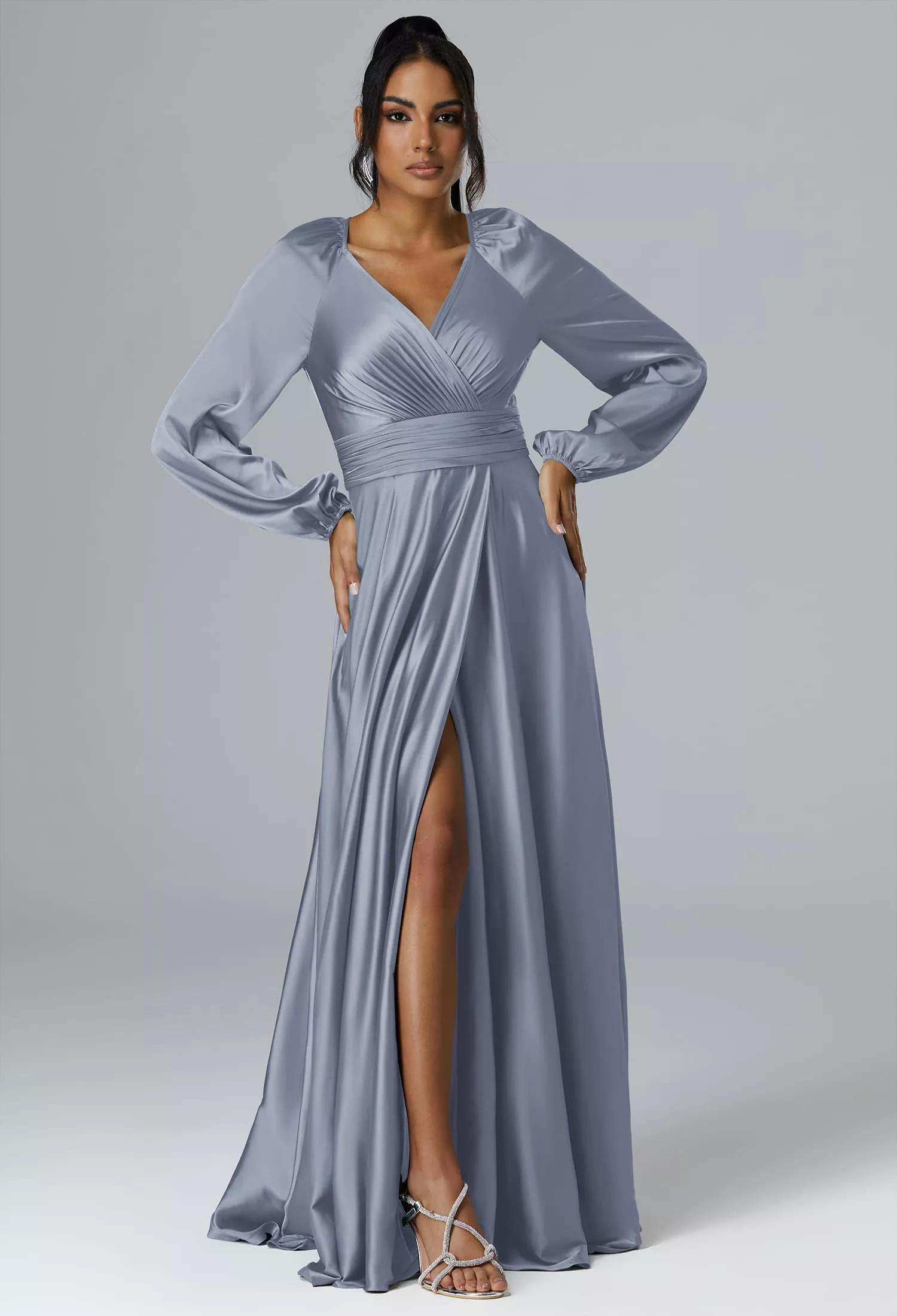 AW Dey Dress, Hunter Green Crystal Satin Satin Charmeuse Floor Length ...