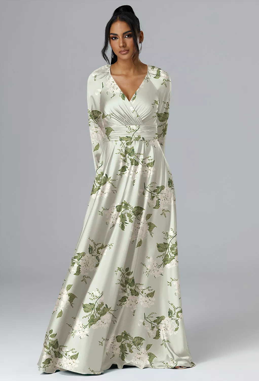 AW Asa Dress, Sage Green Crystal Satin Satin Charmeuse Tea Length ...