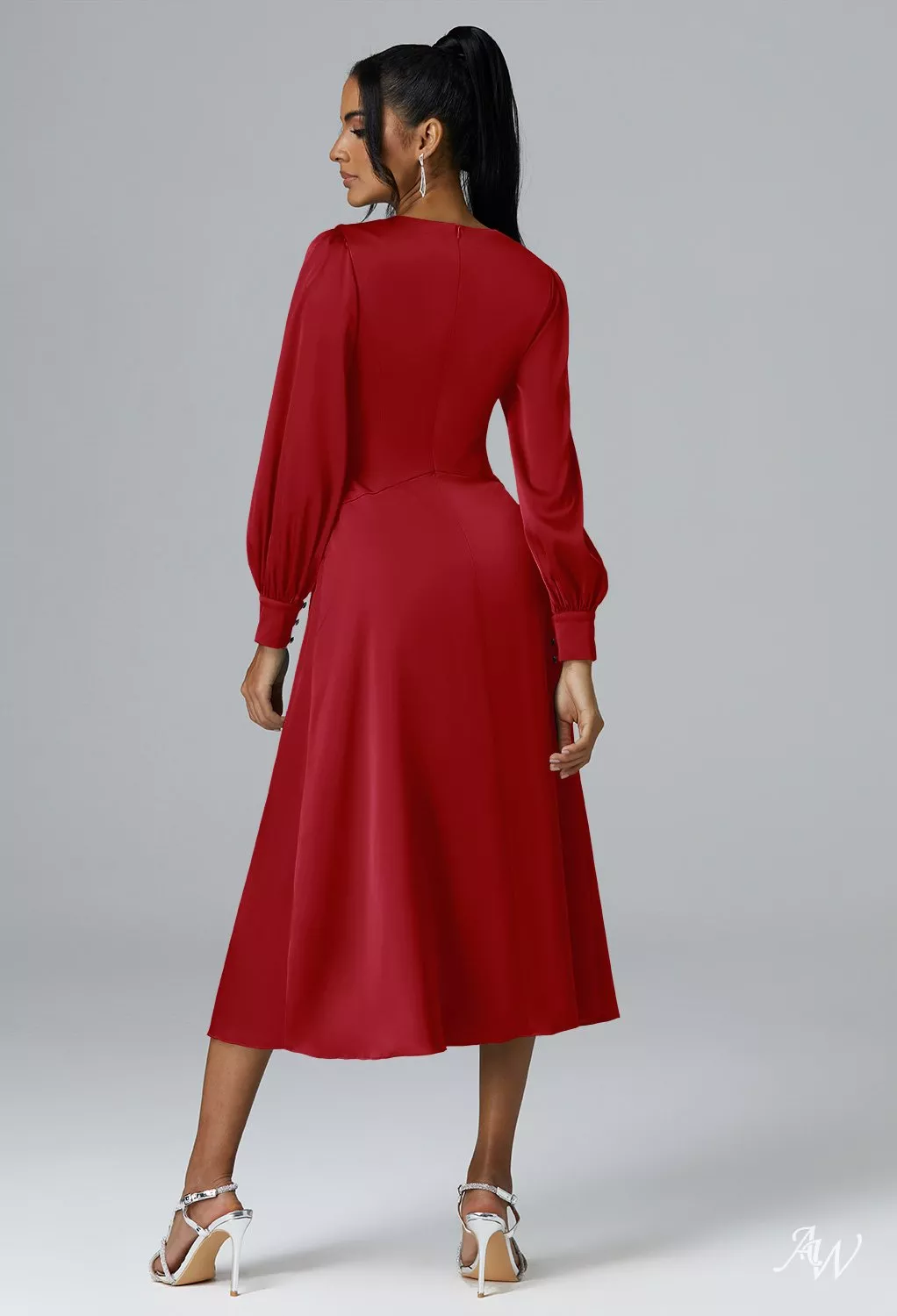 AW Sibylla Dress, Sage Green Tea Length V-Neck Bridesmaid Dresses | AW ...