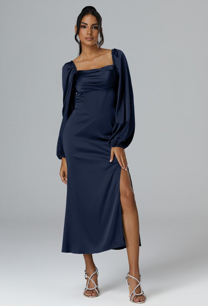 AW Dey Dress, Hunter Green Crystal Satin Satin Charmeuse Floor Length ...