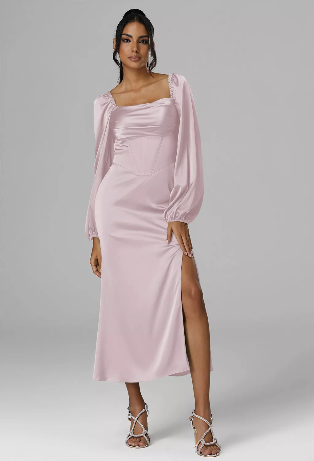 AW Energico Dress, Light Gold Crystal Satin Satin Charmeuse Floor ...