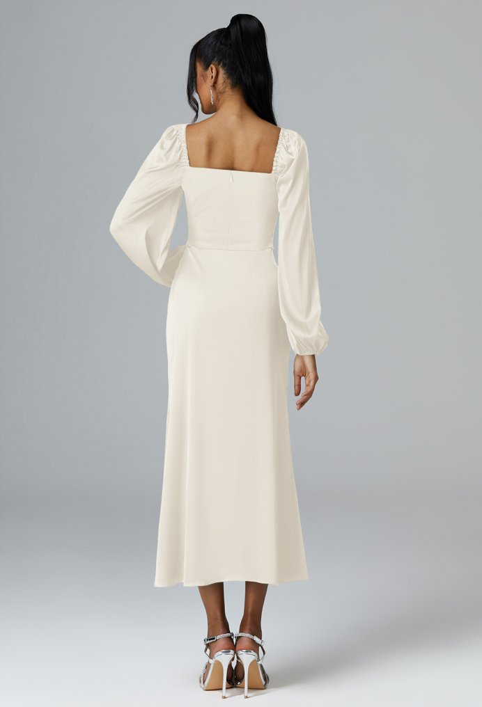 AW Mercy Dress, Taupe Satin Charmeuse Knee Length Halter Neckline ...