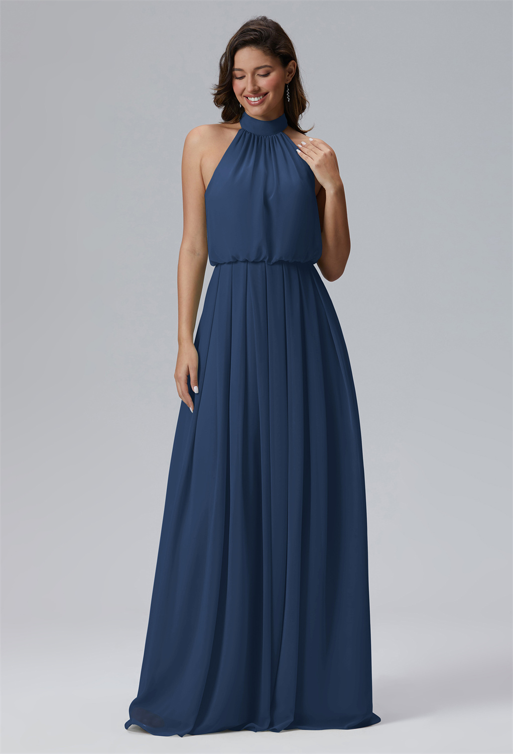 AW Renata Dress, Ivory Chiffon Floor Length Halter Neckline Bridesmaid Dresses | AW.Bridal