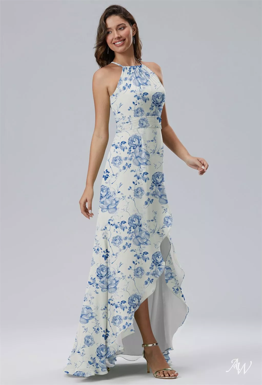 AW Charis Dress, Sage Green Chiffon Hi Lo Halter Neckline Bridesmaid ...