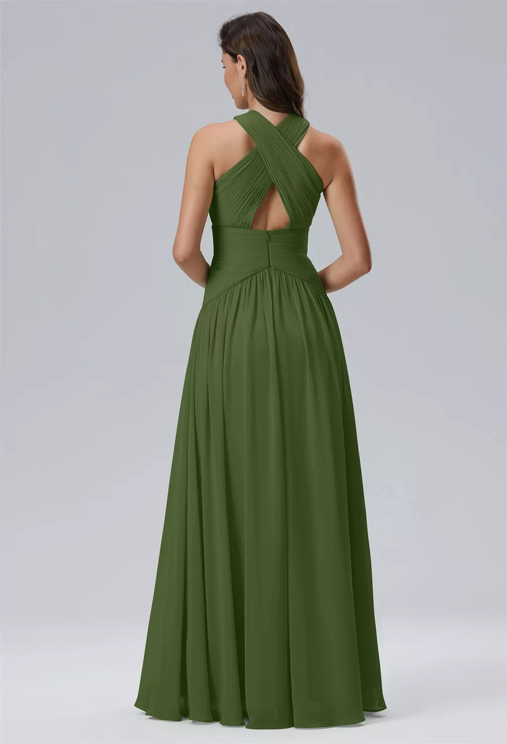 AW Dorian Dress, Dark Emerald Chiffon Floor Length Halter Neckline ...