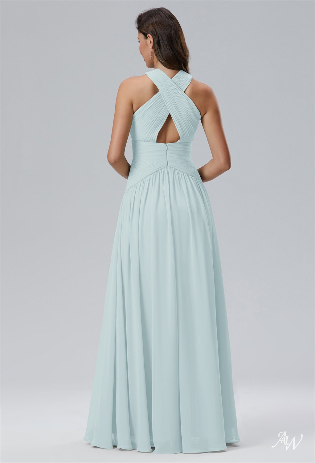 AW Evaporate Dress, Azure Purple Print Chiffon Floor Length Halter Neckline Bridesmaid Dresses ...