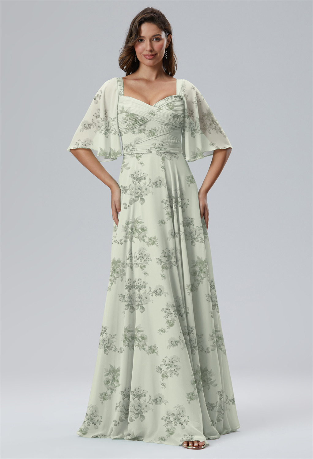 AW Flossie Jumpsuit, Verdant Wilds Chiffon Floor Length V-Neck ...