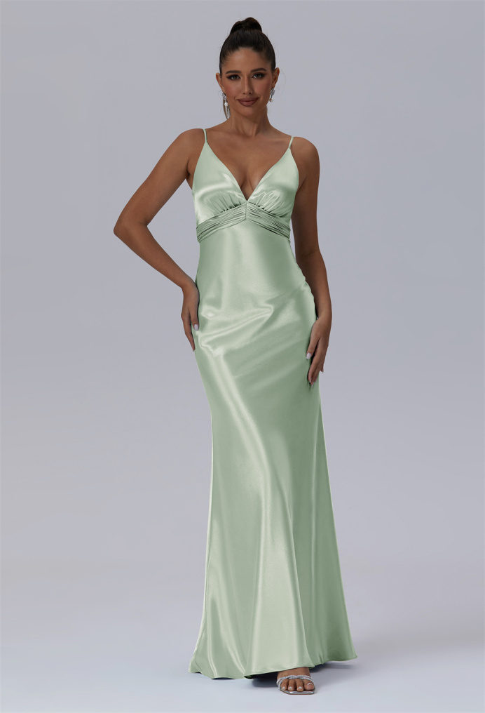 AW Zenaida Dress, Champagne Crystal Satin Satin Charmeuse Floor Length ...