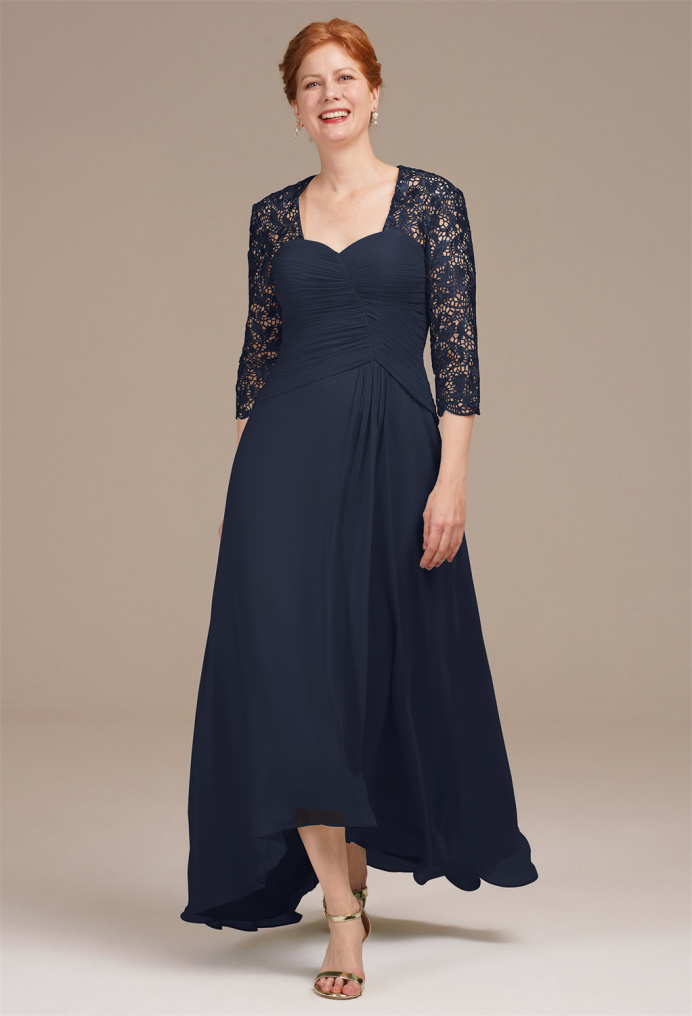 AW Begzada Dress, Dusty Rose Chiffon Lace Floor Length V-Neck Mother of ...