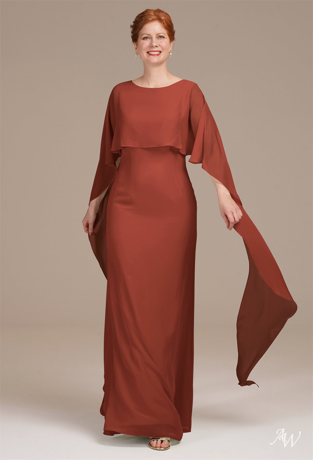 AW Lucilla Dress, Champagne Chiffon Floor Length Bateau Neckline Mother ...