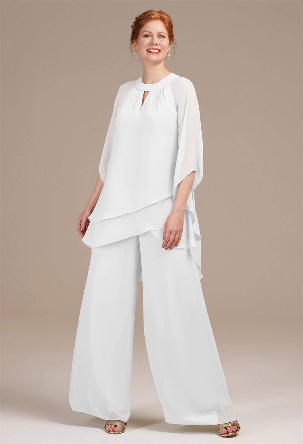 AW Eloise Dress, Biscotti Chiffon Floor Length Bateau Neckline Mother ...