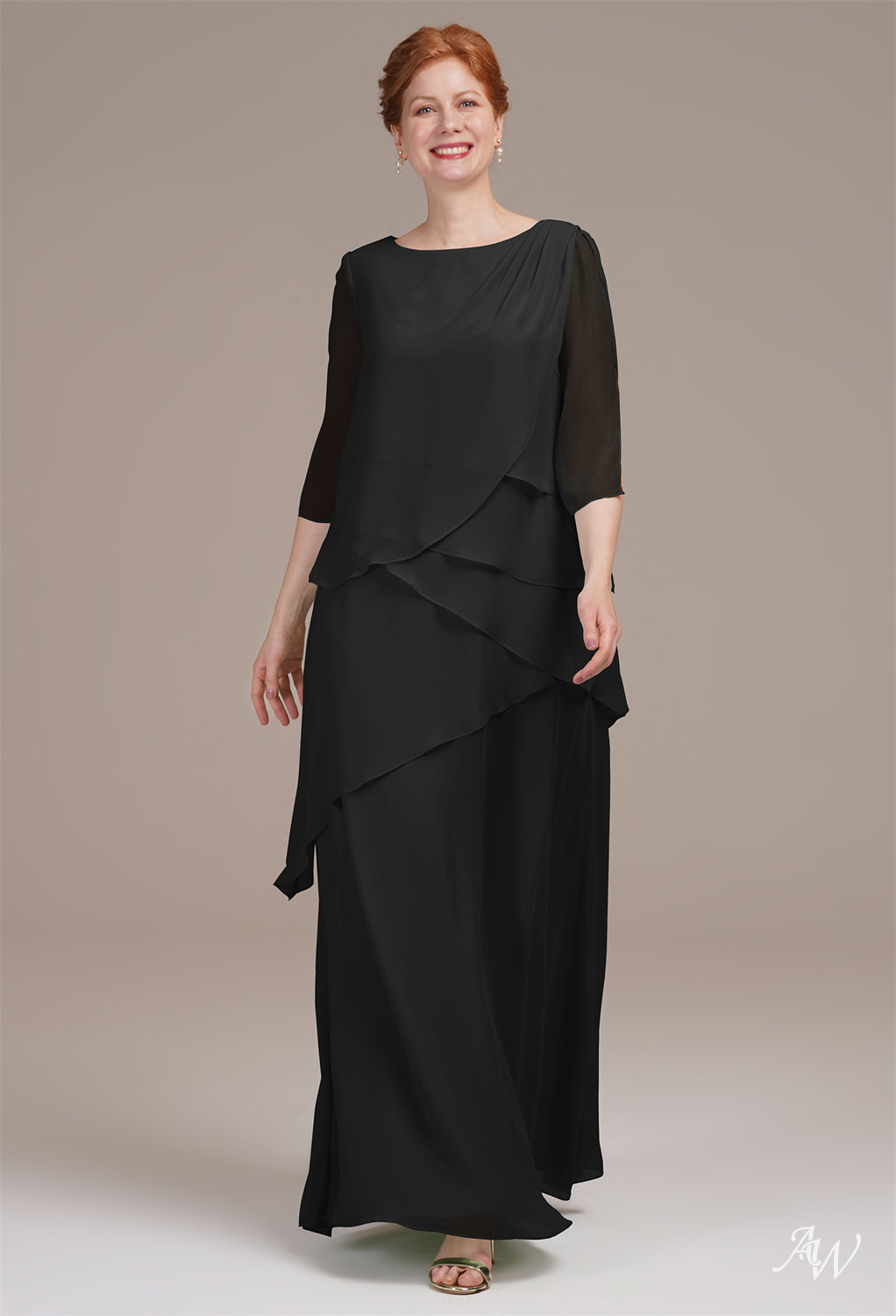 AW Eloise Dress, Biscotti Chiffon Floor Length Bateau Neckline Mother ...