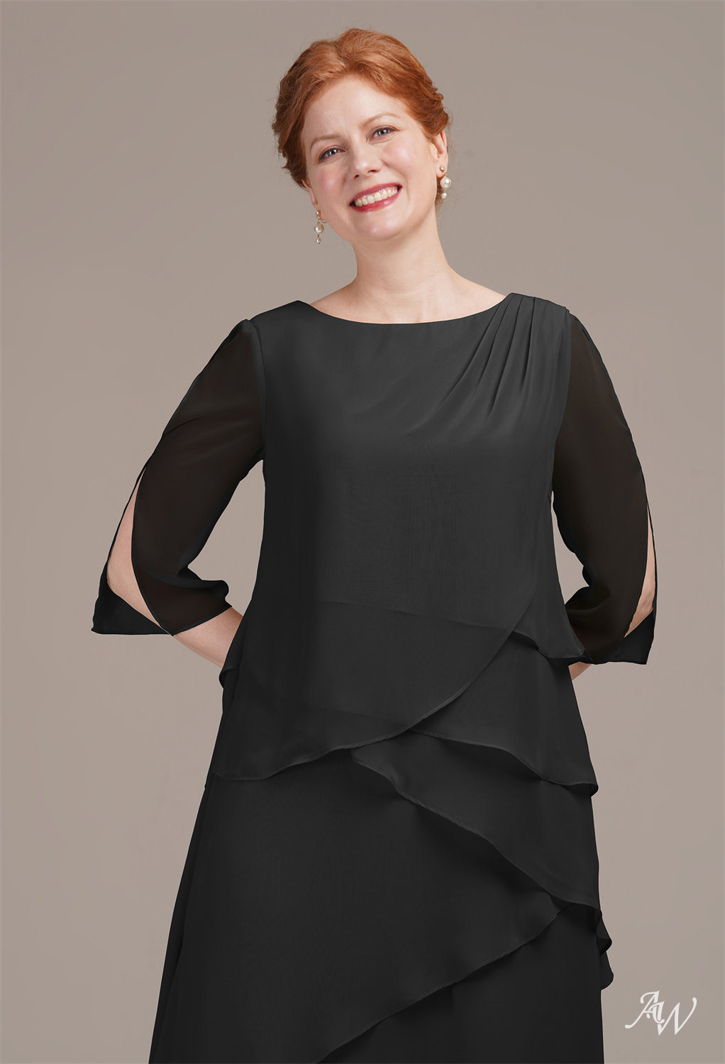 AW Eloise Dress, Biscotti Chiffon Floor Length Bateau Neckline Mother ...