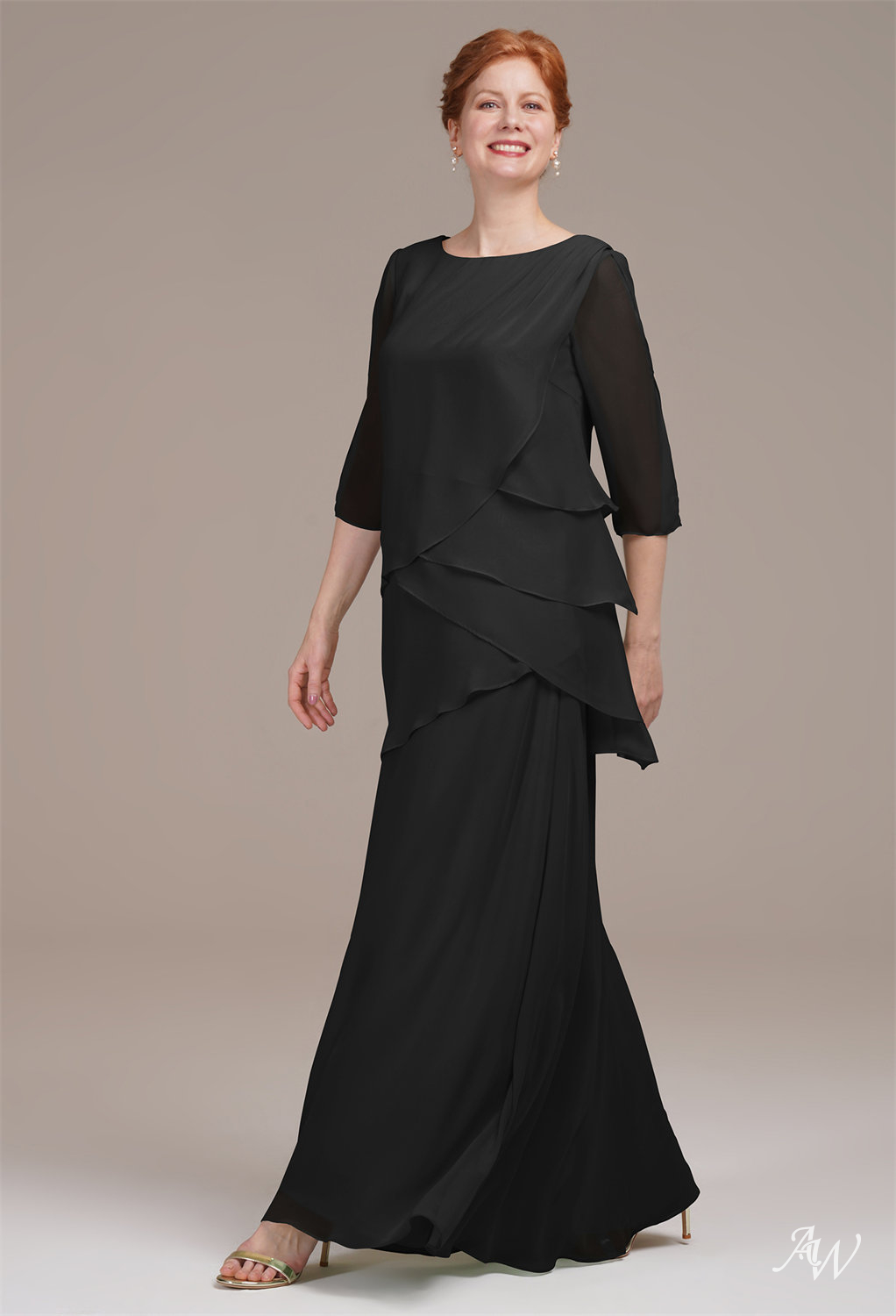 AW Eloise Dress, Biscotti Chiffon Floor Length Bateau Neckline Mother ...