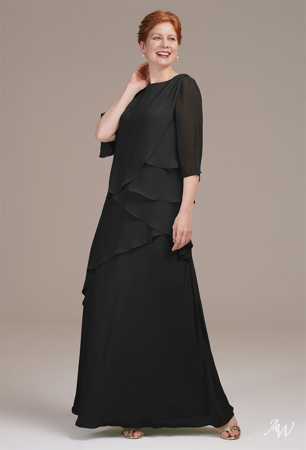 AW Eloise Dress, Biscotti Chiffon Floor Length Bateau Neckline Mother ...