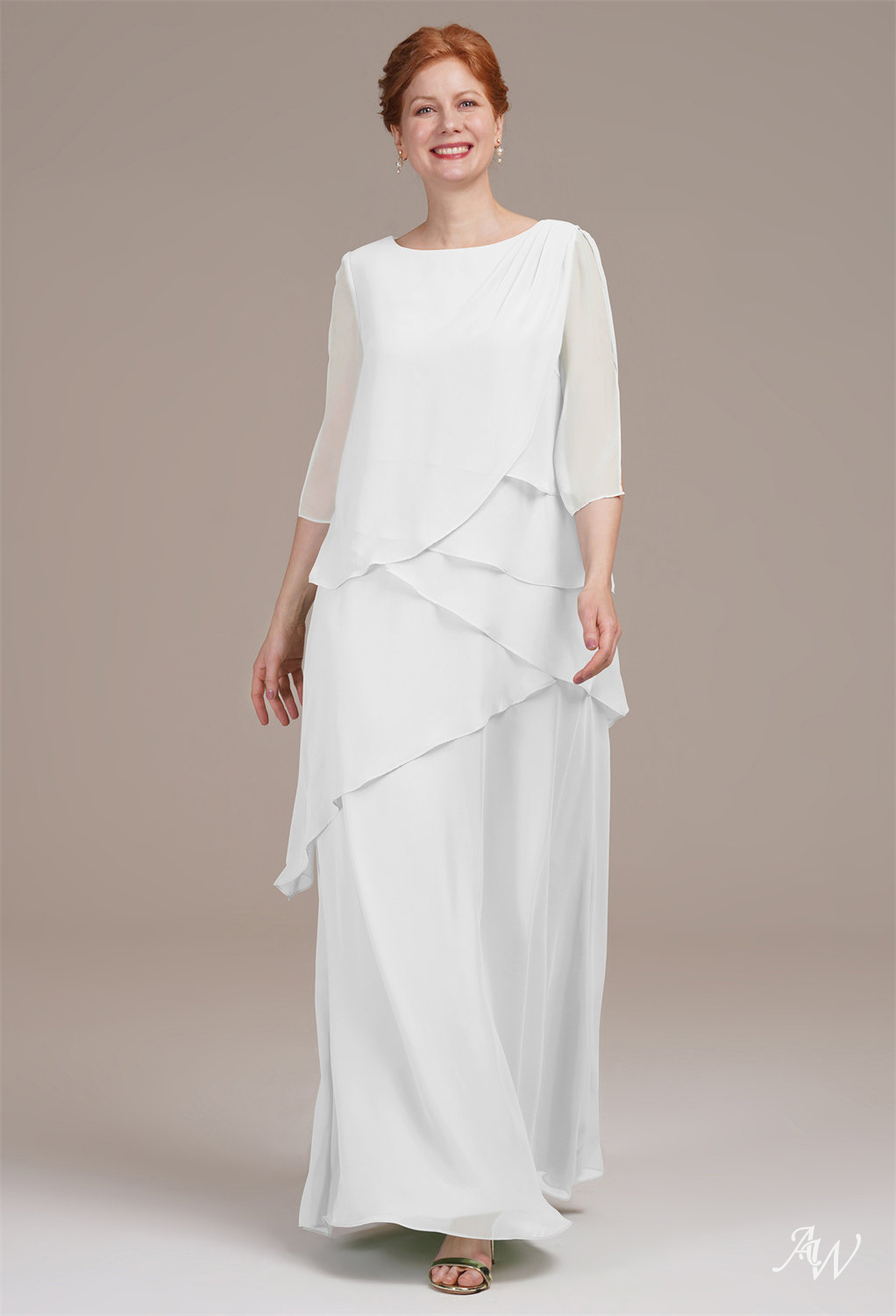 AW Eloise Dress, Biscotti Chiffon Floor Length Bateau Neckline Mother ...