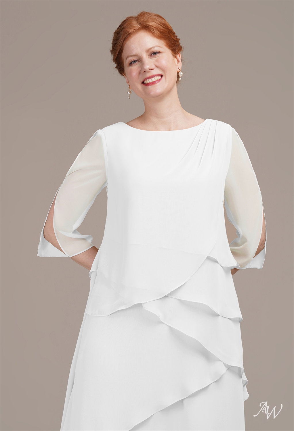 AW Eloise Dress, Biscotti Chiffon Floor Length Bateau Neckline Mother ...