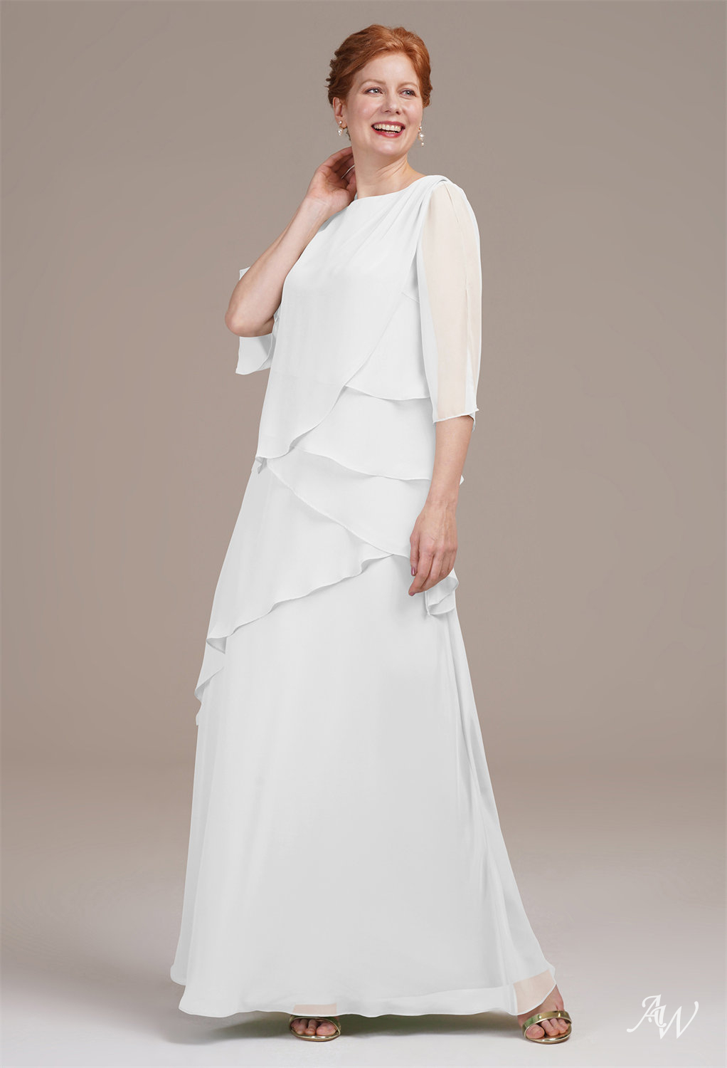 AW Eloise Dress, Biscotti Chiffon Floor Length Bateau Neckline Mother ...